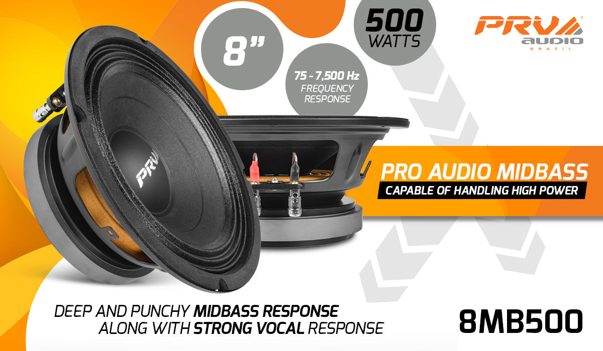 PRV AUDIO - 8" Mid Bass - Stamped Steel Basket - 2"VC- 500W Program Po ...